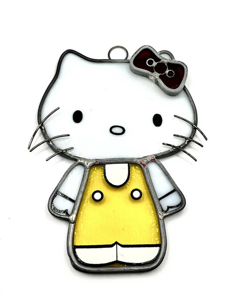 RARE Vintage Sanrio 1976 Yellow Hello Kitty Suncatcher Stained Glass 3D ...