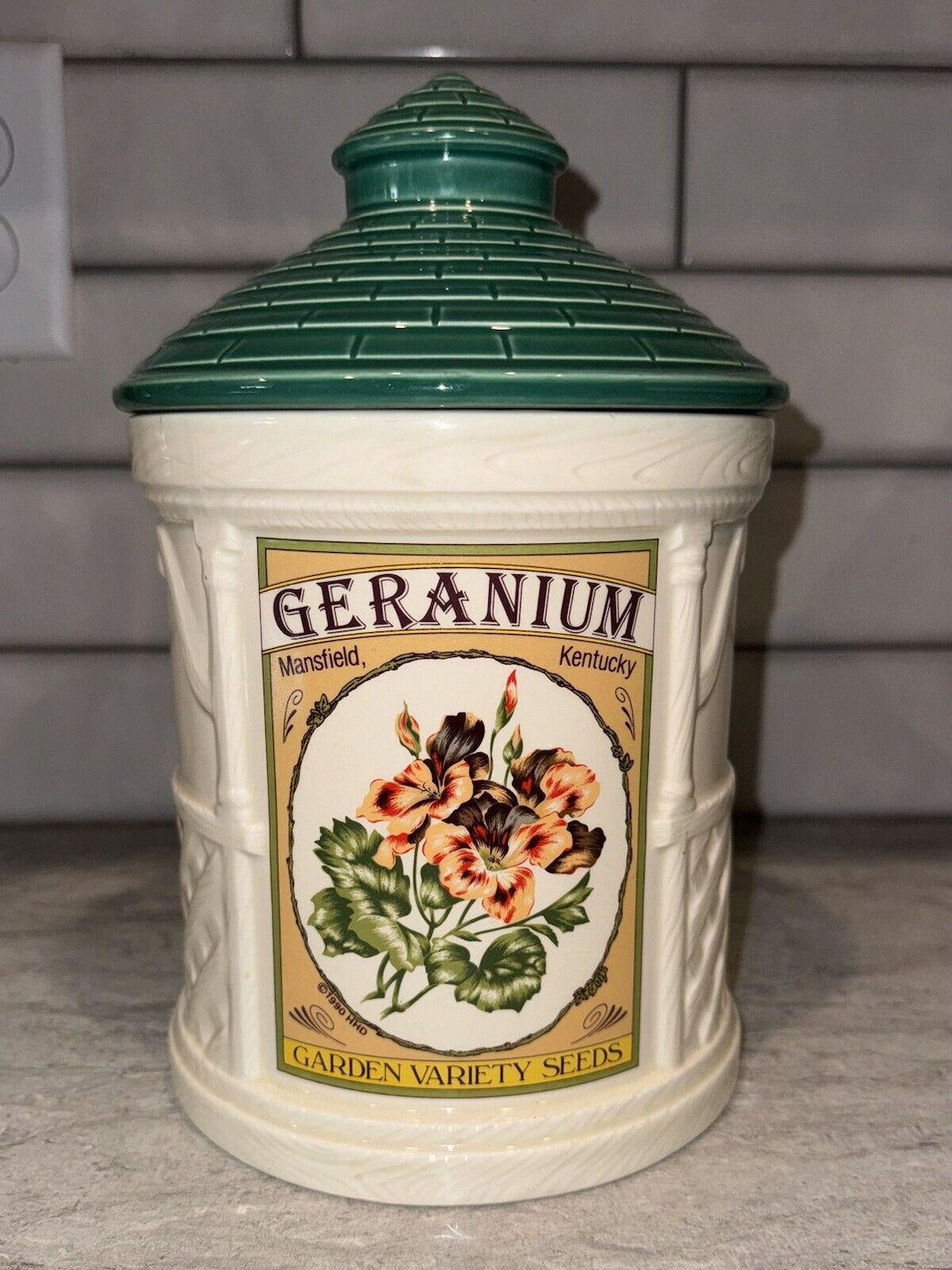 Hearth and Home Design Garden Seeds Geranium Ceramic Kitchen Canister ...