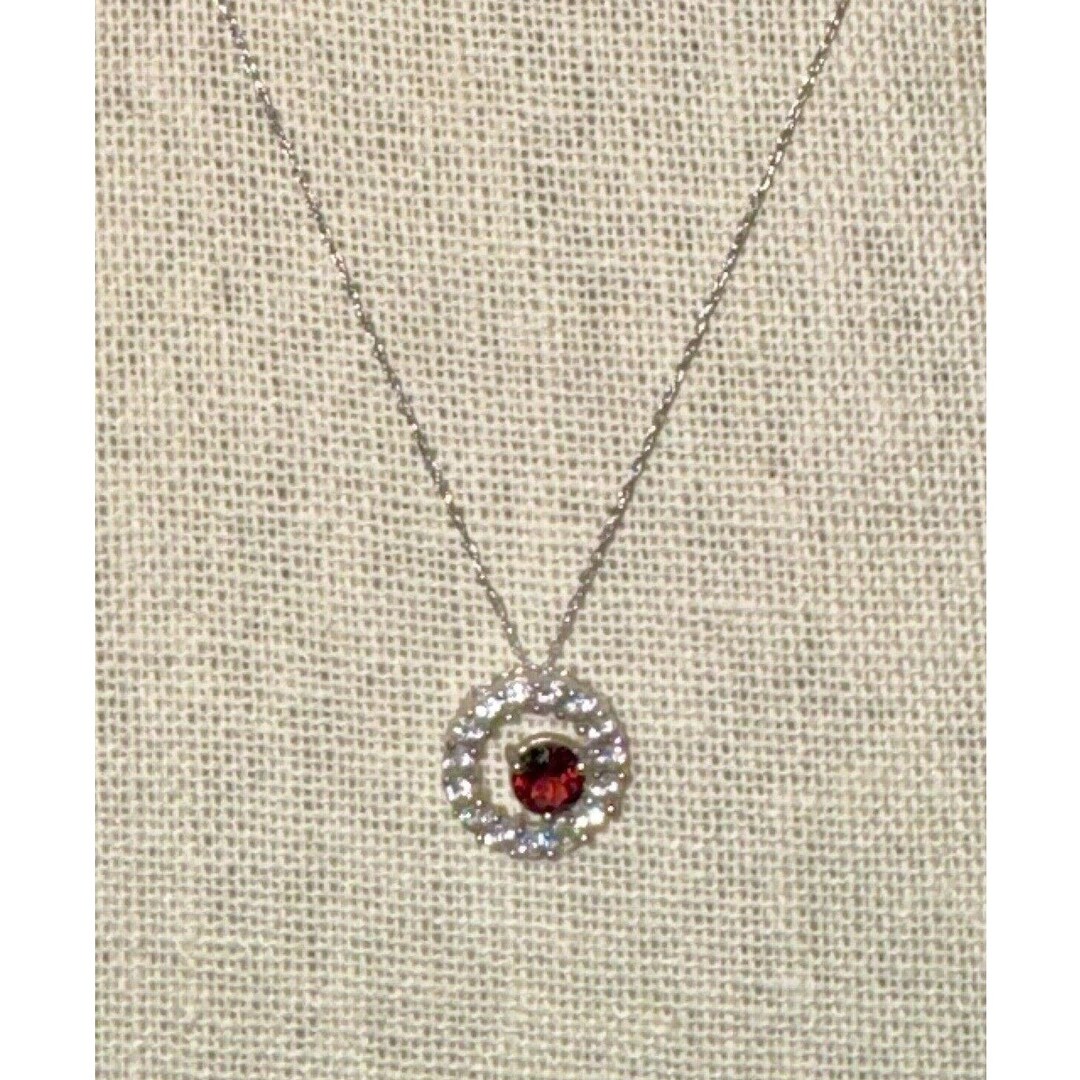 10K White Gold Garnet and White Topaz Gemstone Circle Pendant Necklace ...