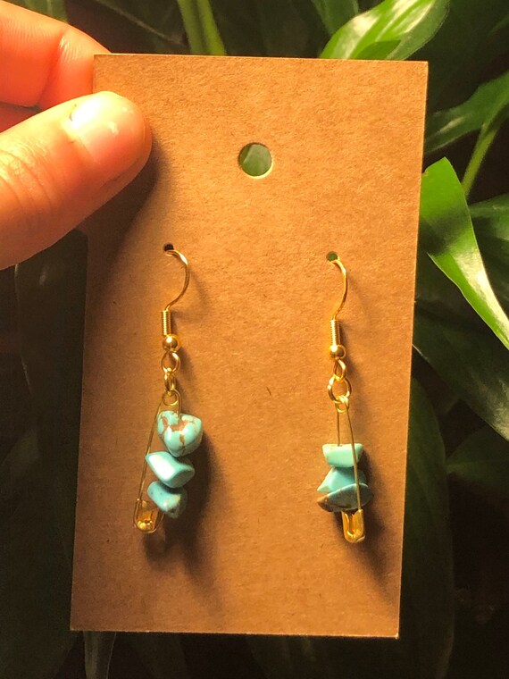 Big crystal safety pin drop earrings