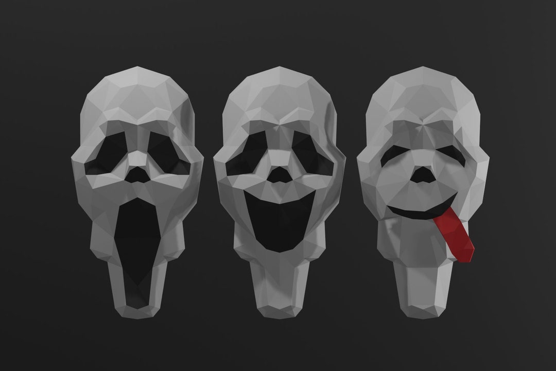 Template Ghosface Mask Paper Craft , Instant Pdf Download, 3D Low Poly ...
