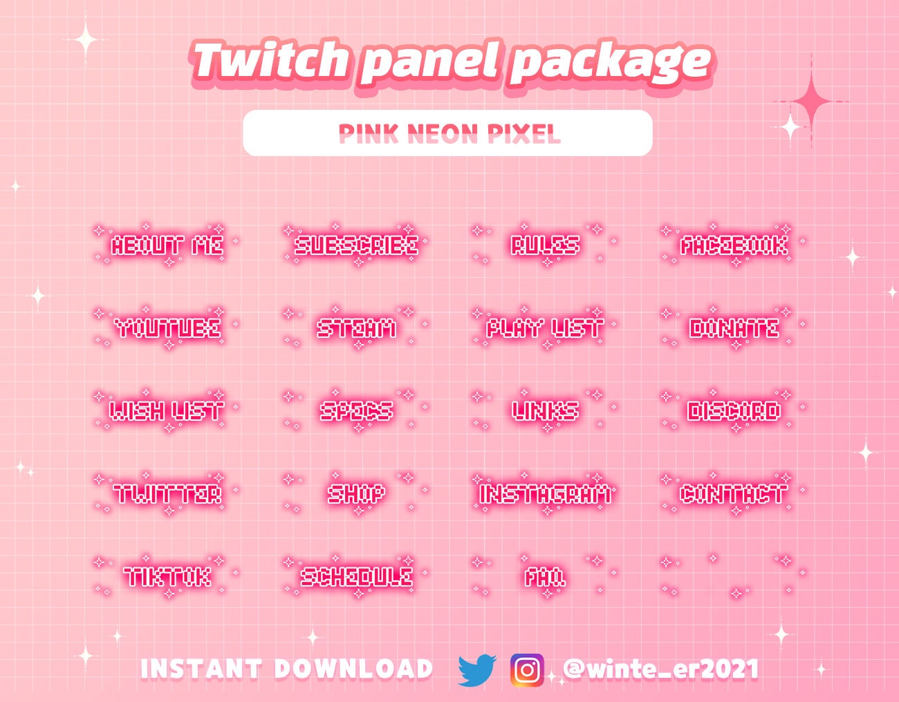 Twitch Pink Neon Pixel Panels / Retro / Alerts / Twitch Cute Panel ...