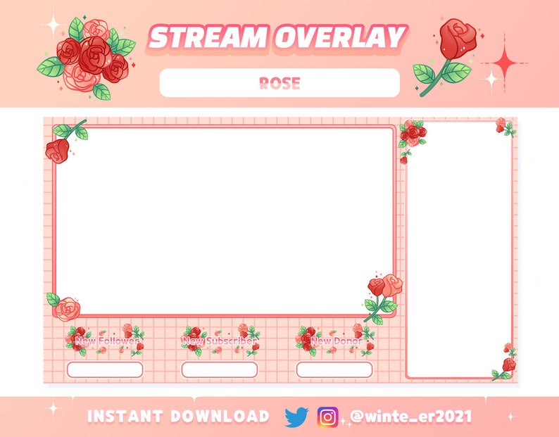 Twitch Cute Rose Screen Overlay / Streamer Graphics / Kawaii / Pastel ...