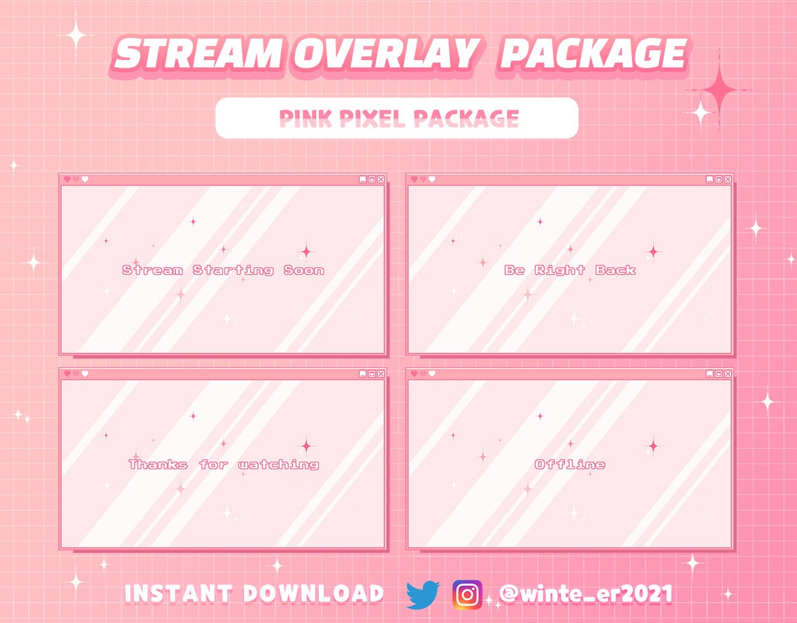 Twitch Pink Pixel Computer Stream Overlay Package Animated Screen ...