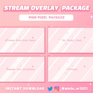 Twitch Pink Pixel Computer Stream Overlay Package Animated Screen ...
