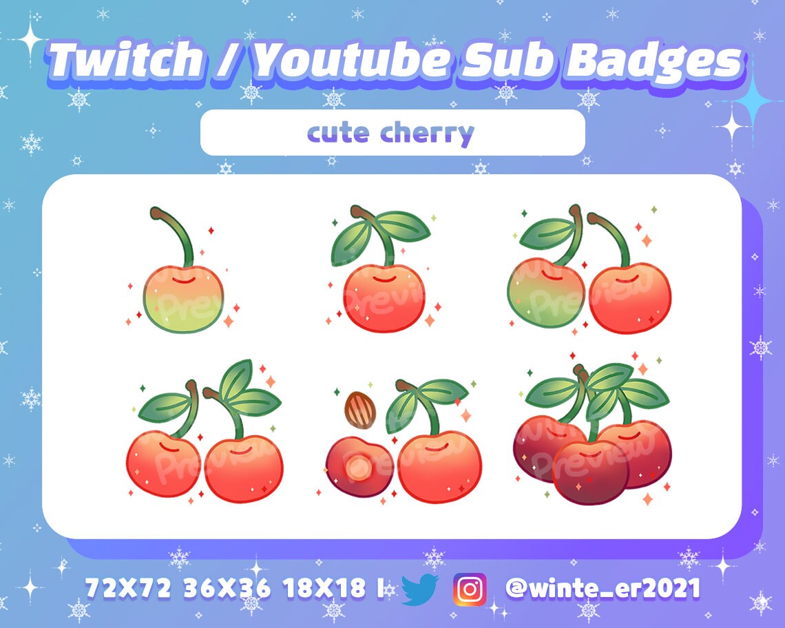 Cherry Twitch Sub Badges / Bit Badges / Emote / Cute Sub Badges / Kawaii / Streamer / Pastel ...