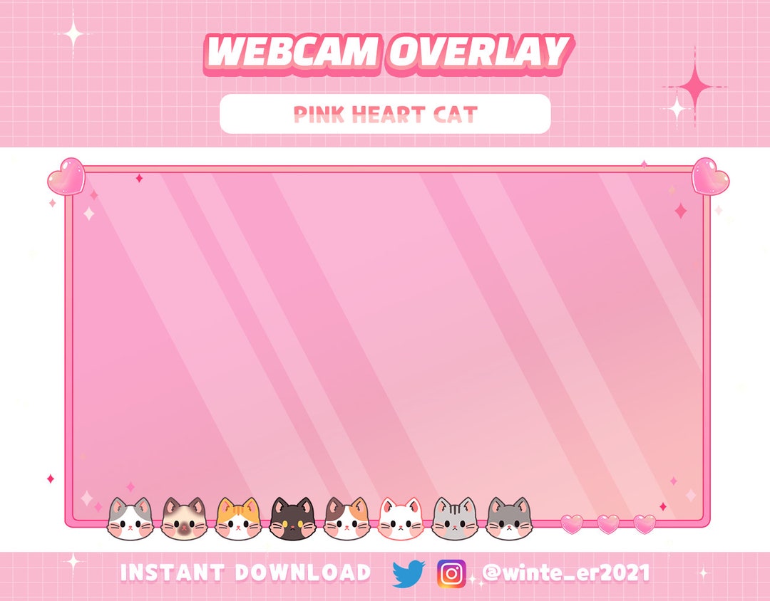 Twitch Pink Cute Cat Webcam Overlay / Pink Overlay / Pink Heart Frame ...