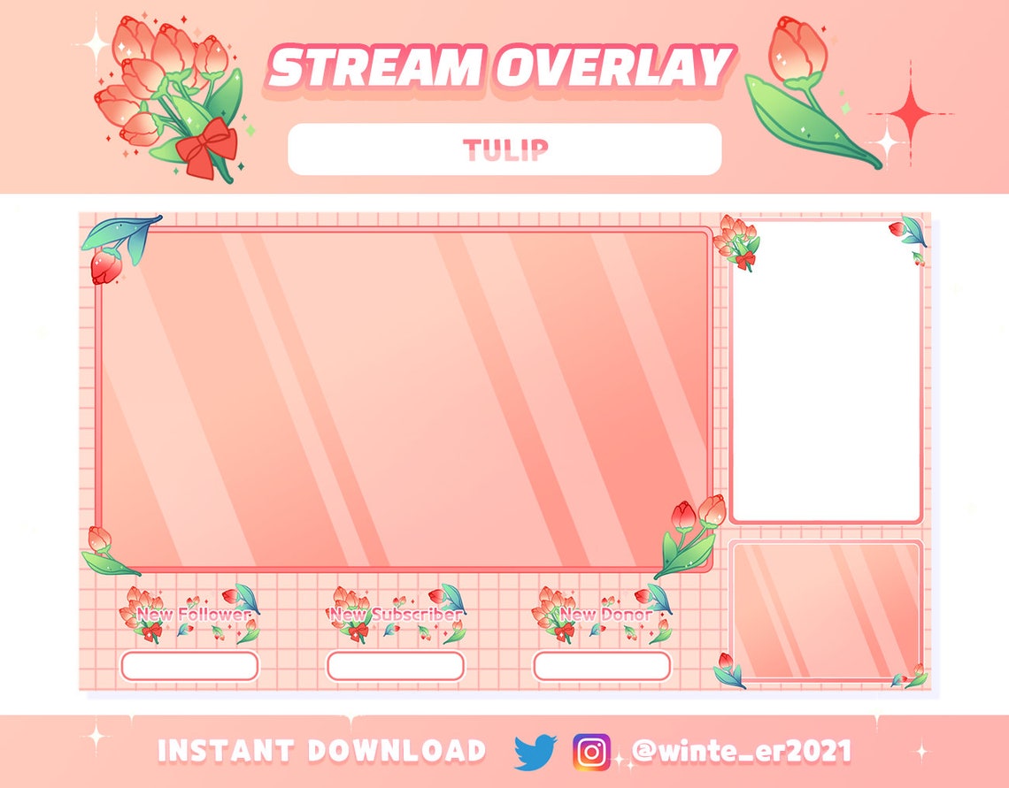 Twitch Cute Tulip Flower Screen Overlay / Streamer Graphics / Kawaii ...