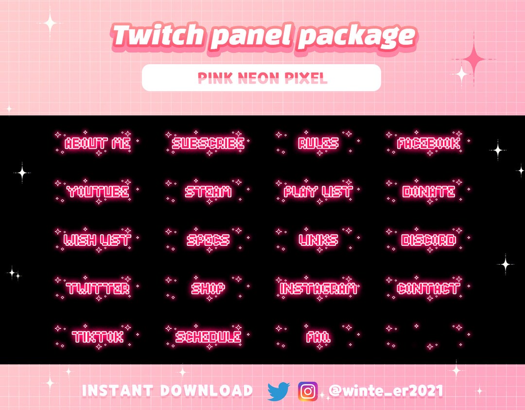 Twitch Pink Neon Pixel Panels / Retro / Alerts / Twitch Cute Panel ...