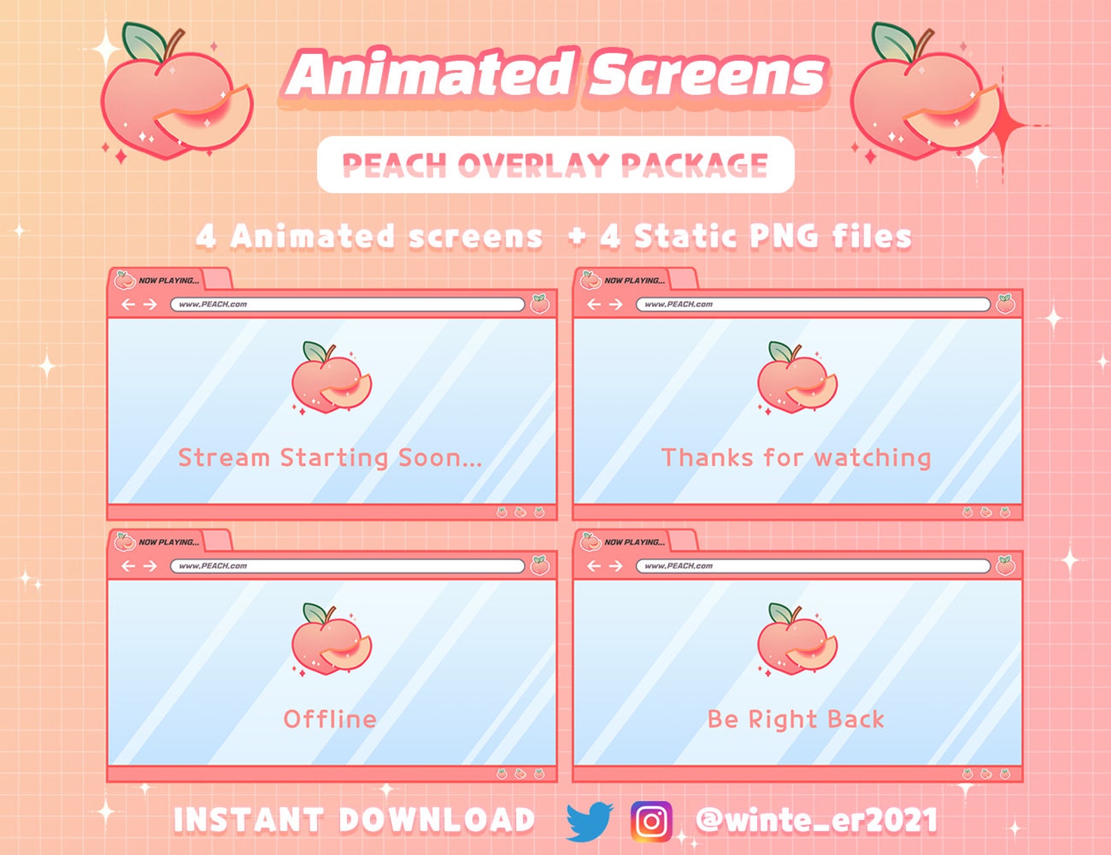 Animated Twitch Peach Stream Screens / Pastel Peach / Animation ...