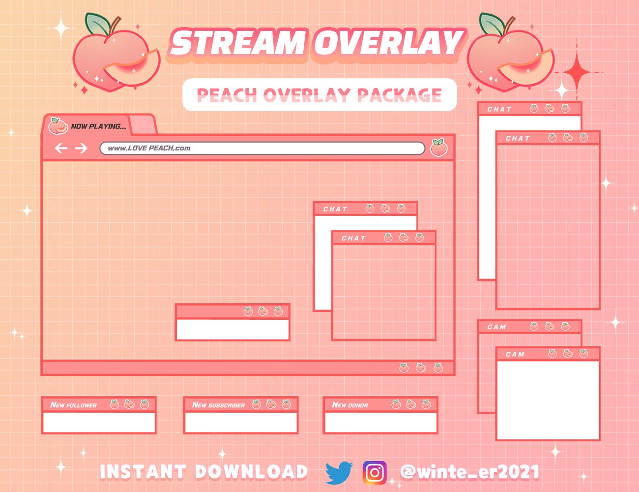 Twitch Pink Aesthetic Pixel Computer Customizable Screen Overlay Set ...
