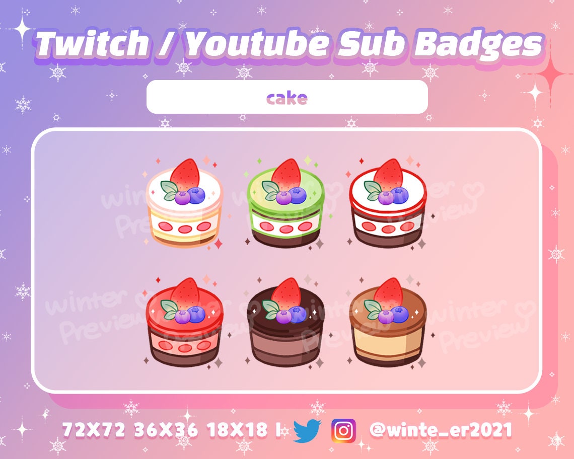 Twitch Sub Badges Strawberry Cake Dessert / Twitch Cake Badges / Kawaii ...