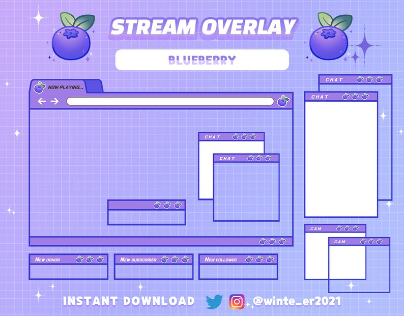 Twitch Purple Aesthetic Pixel Computer Customizable Screen Overlay Set ...