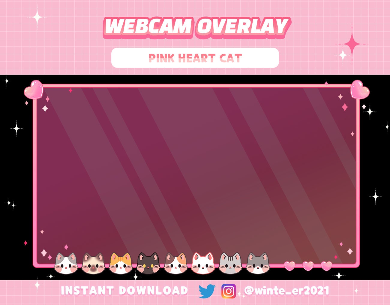 Twitch pink lie cat webcam overlay / pink overlay / pink heart frame ...