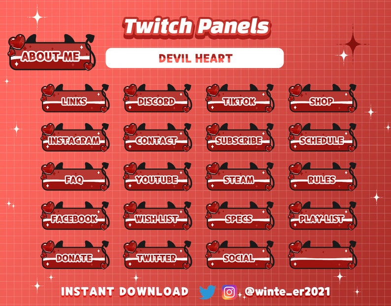 Twitch Cute Red Devil Heart Panles / Kawaii / Streamer / Panels ...
