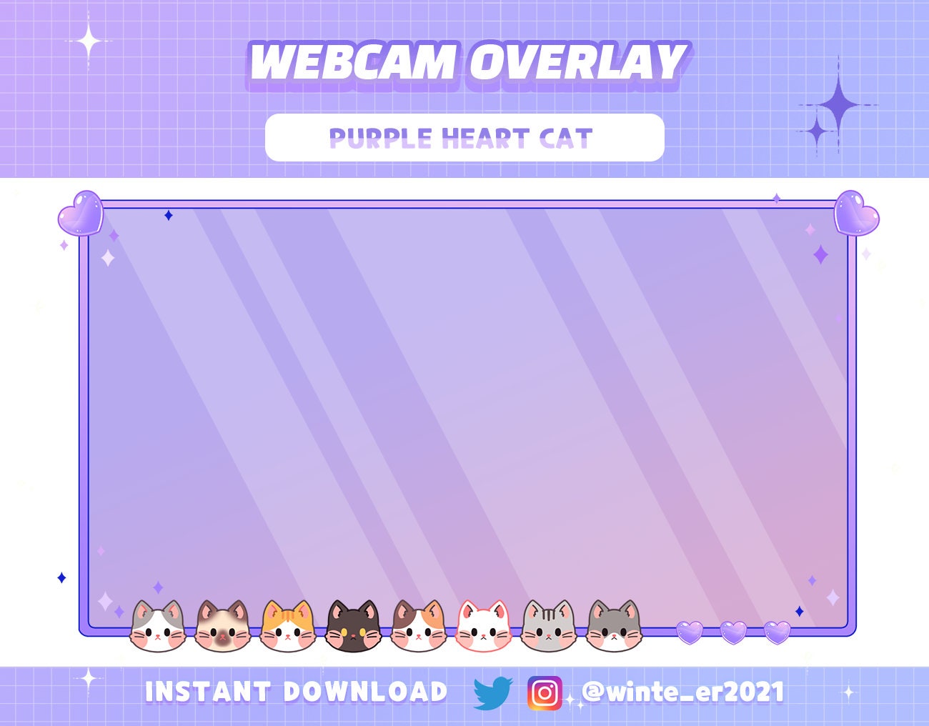 Twitch Purple Cat Webcam Overlay / Purple Overlay / Purple Heart Frame ...