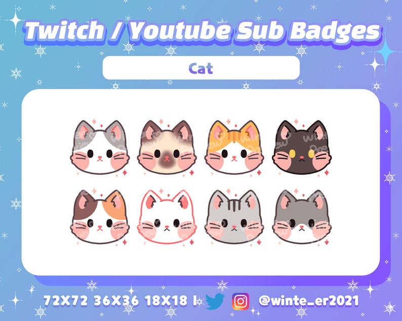 Cat Twitch Sub Badges / Bit Badges / Emote / Cute Sub Badges | Etsy