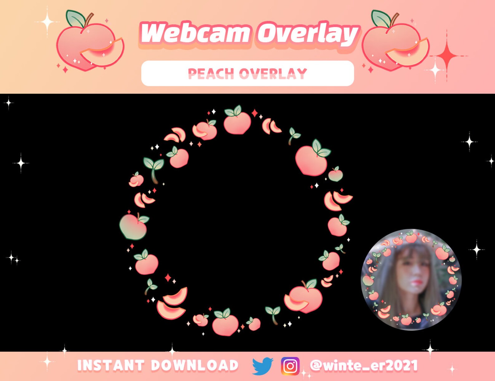 Twitch Peach Webcam Overlay / Cute Peach Cam Frame / Kawaii Round Cam ...