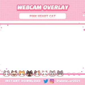 Twitch Pink Cute Cat Webcam Overlay / Pink Overlay / Pink Heart Frame ...