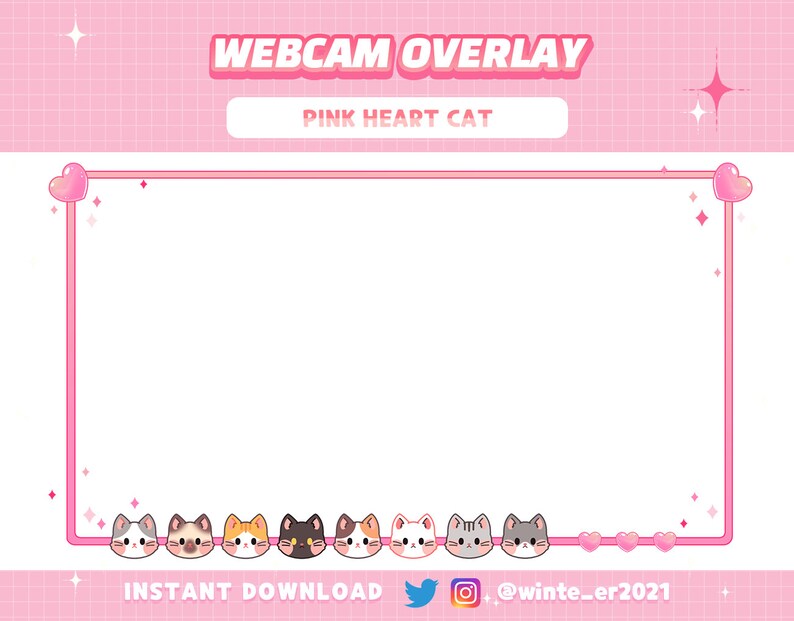 Twitch Pink Cute Cat Webcam Overlay / Pink Overlay / Pink Heart Frame ...
