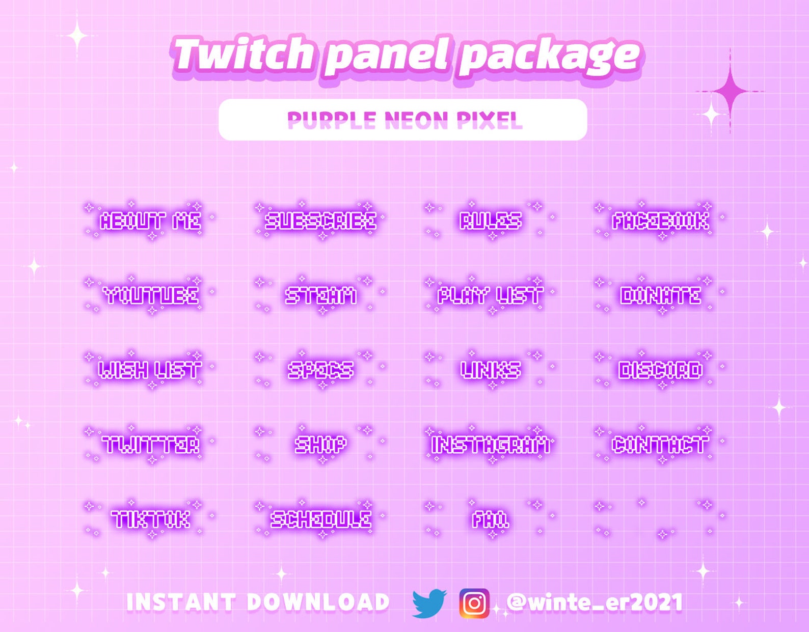 Twitch Purple Neon Pixel Panels / Retro / Alerts / Twitch Cute Panel ...