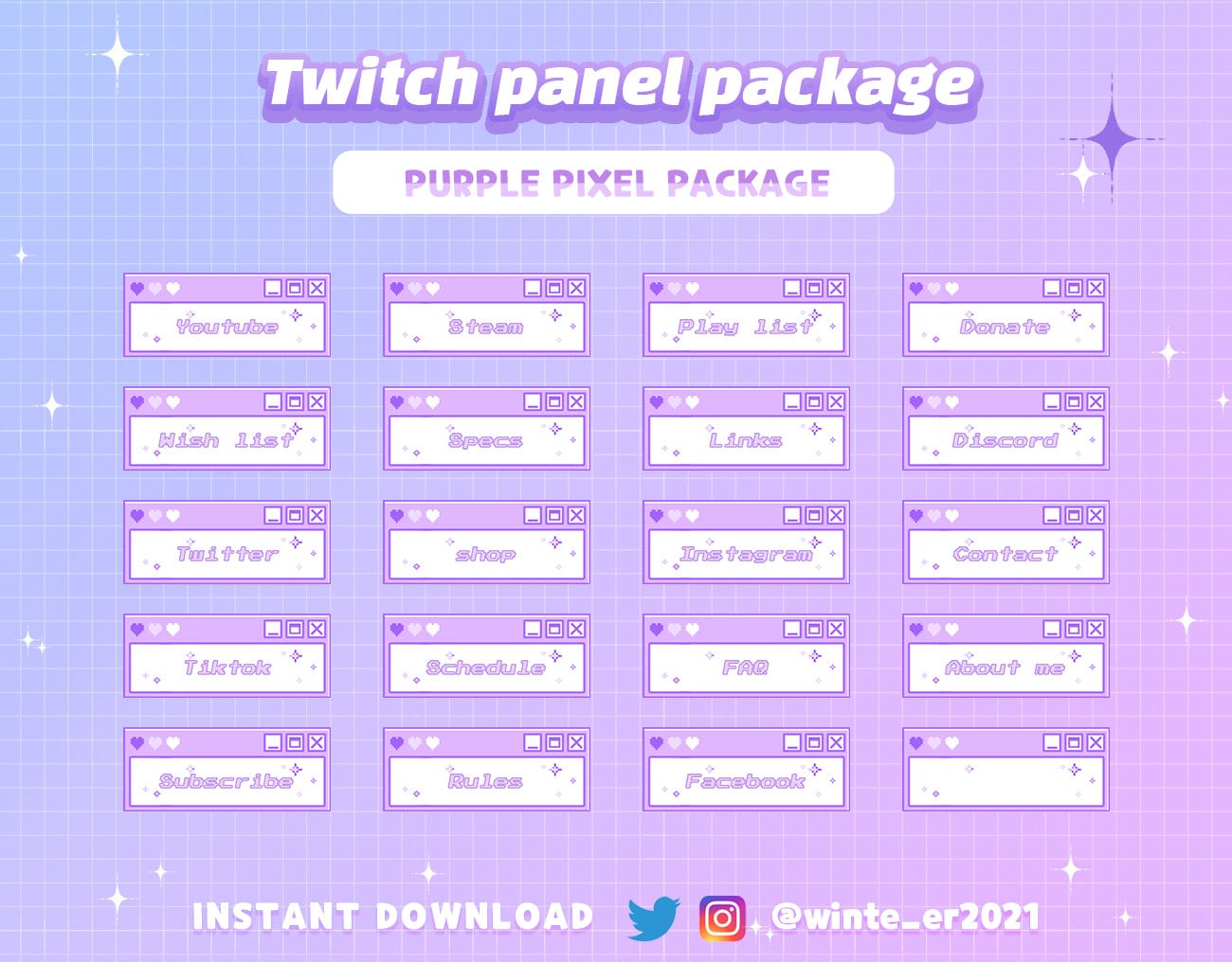Twitch Purple Pixel Panels / Kawaii / Streamer / Pastel / Aesthetic ...