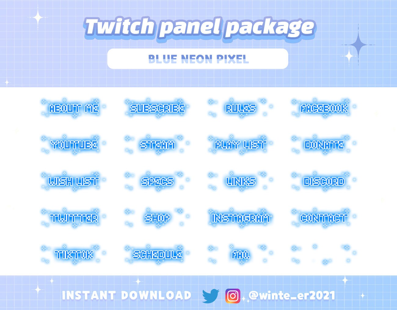 Twitch Blue Neon Pixel Panels / Retro / Alerts / Twitch Cute Panel ...