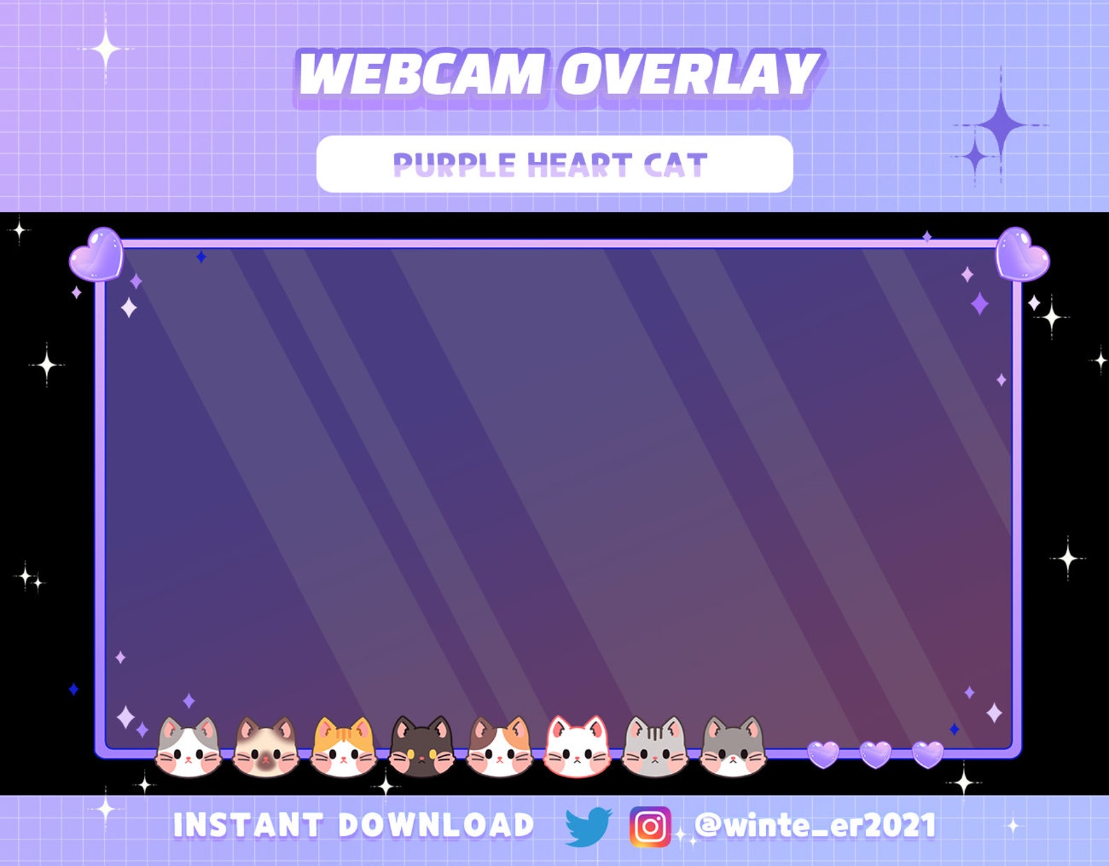 Twitch Purple Cat Webcam Overlay / Purple Overlay / Purple Heart Frame ...