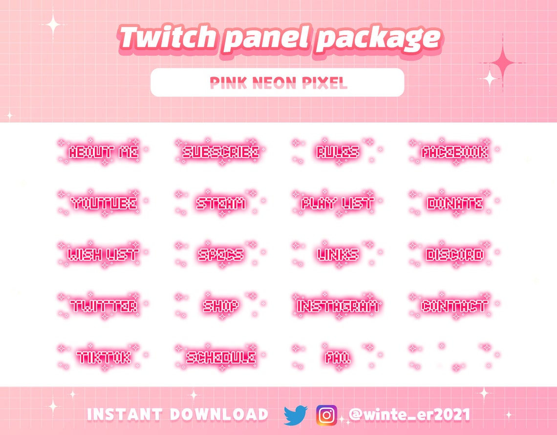 Twitch Pink Neon Pixel Panels / Retro / Alerts / Twitch Cute Panel ...