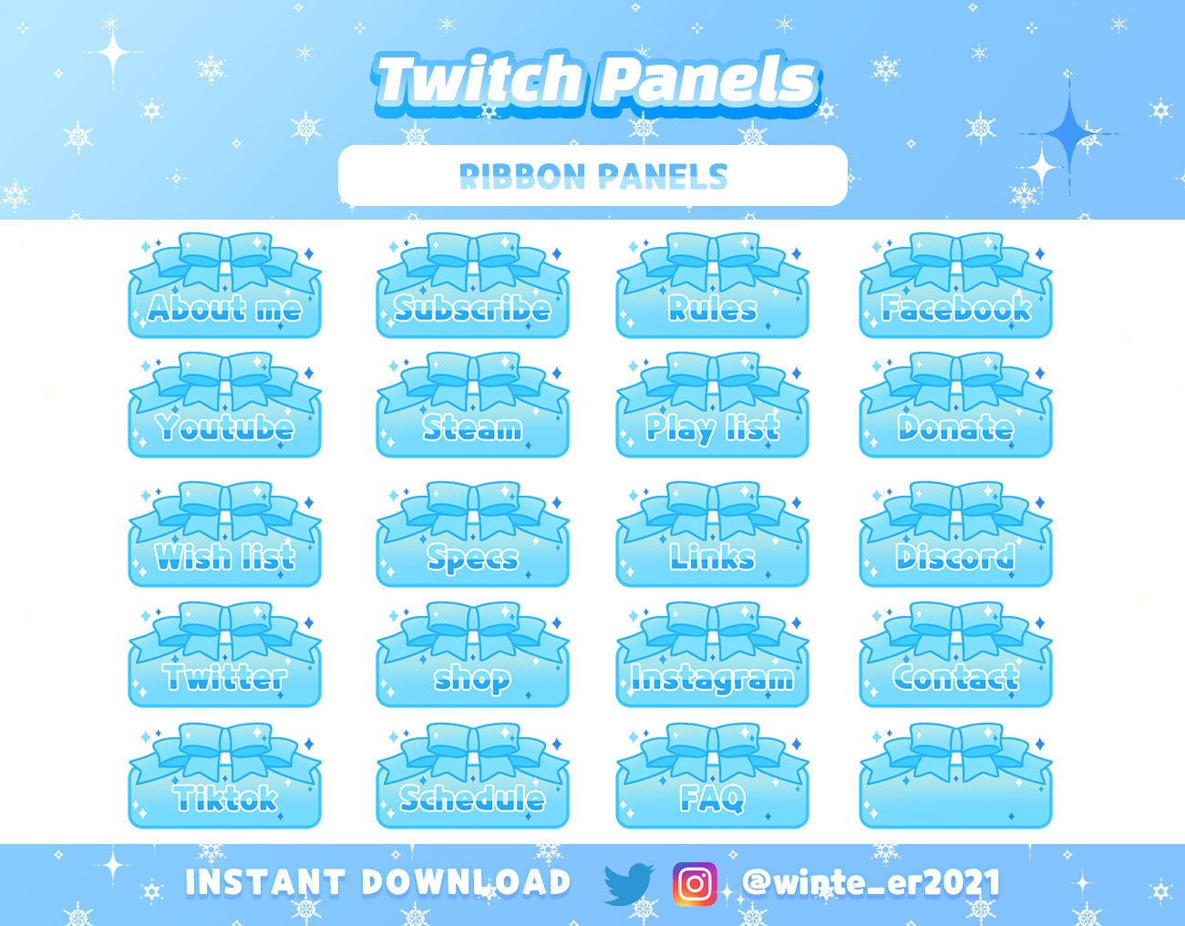 Twitch Cute Blue Ribbon Panels / Kawaii / Streamer / Pastel / Aesthetic ...