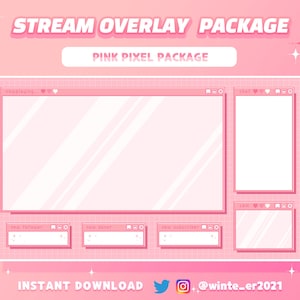 Twitch Pink Pixel Computer Stream Overlay Package Animated Screen ...