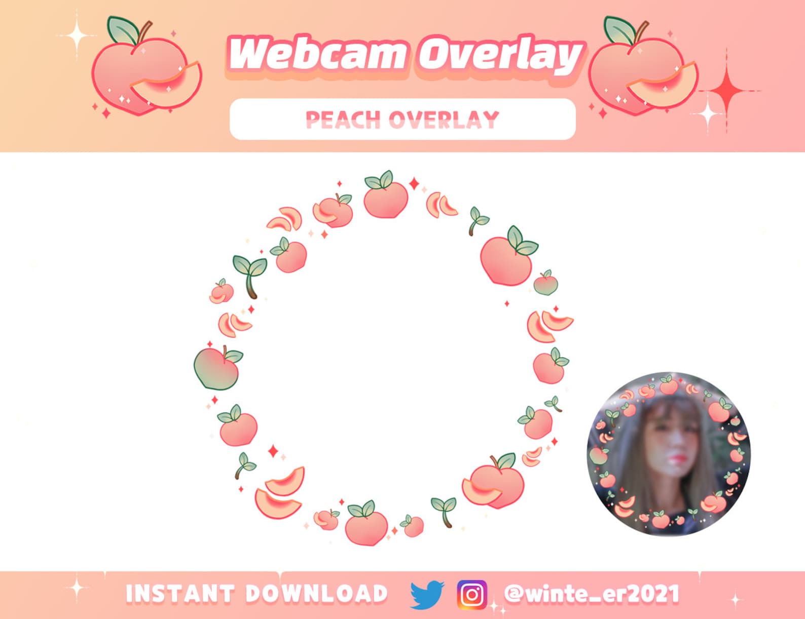 Twitch Peach Webcam Overlay / Cute Peach Cam Frame / Kawaii Round Cam ...