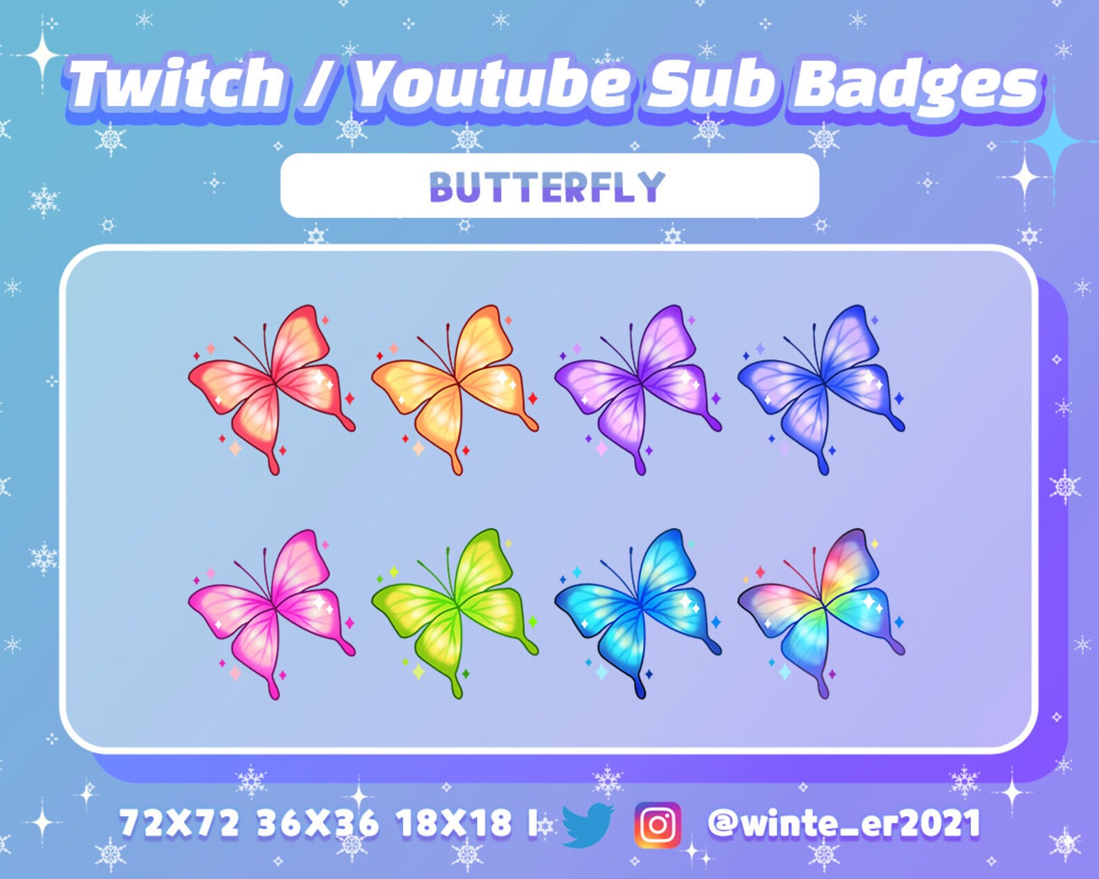 Butterfly Twitch Sub Badges / Bit Badges / Pastel / Kawaii / - Etsy