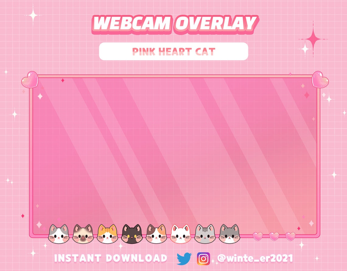 Twitch Pink Cute Cat Webcam Overlay / Pink Overlay / Pink Heart Frame ...