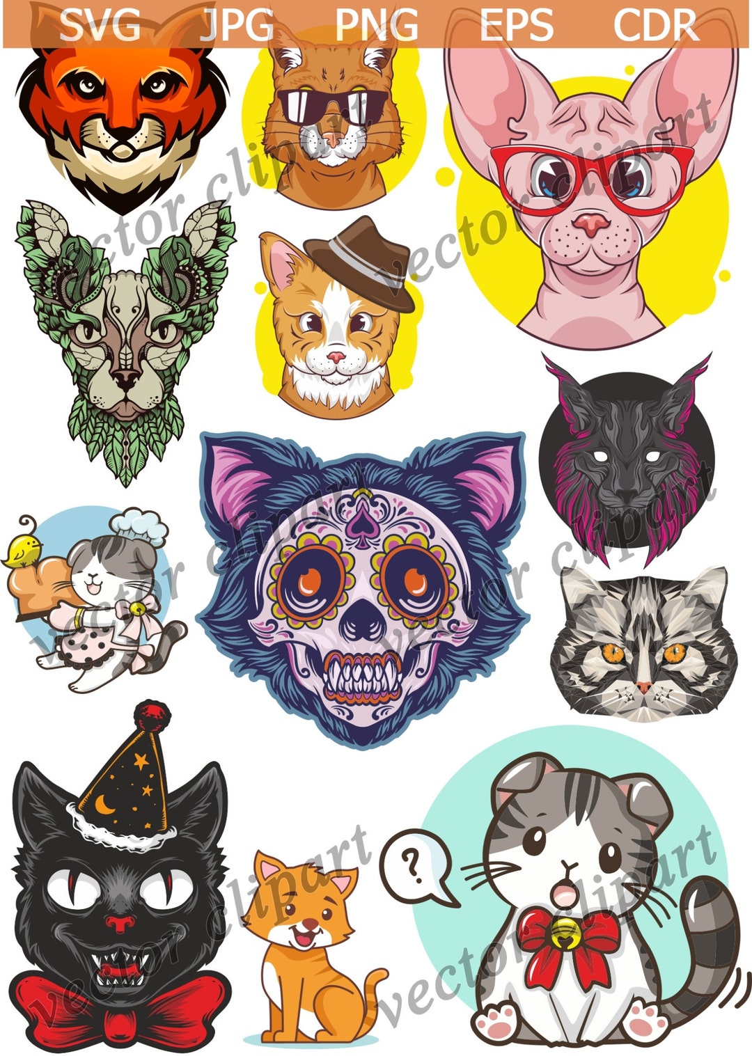 Cats SVG, Cats clipart, Cats svg files, Cats vector, silhouette ...