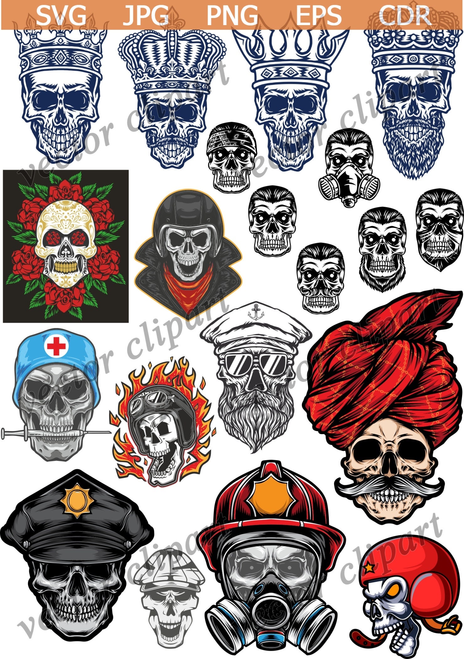 Scull SVG Scull Clipart Scull Svg Bundle Scull Vector Cut - Etsy