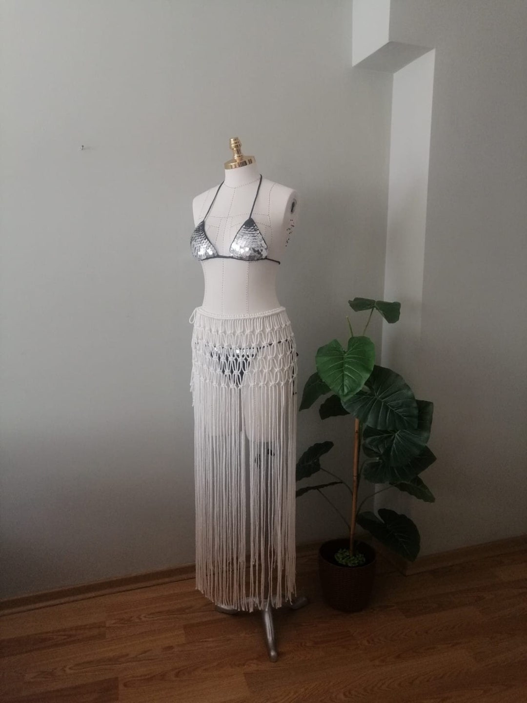 Macrame Skirt With Bikini Set, Macrame Beach Skirt, Knitted Bikini ...