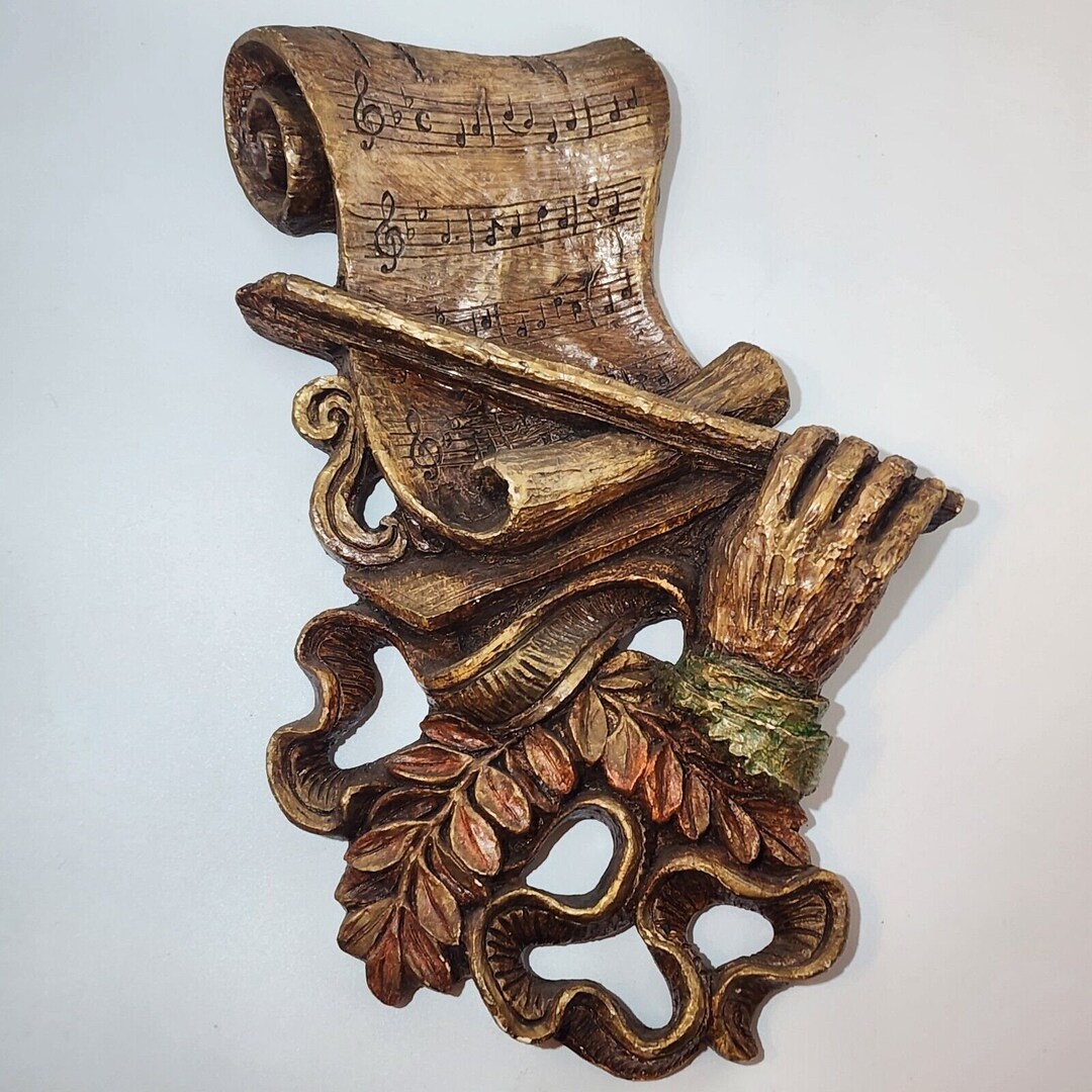 Vintage Music Sheet Statuary Musical Plaster Wall Art With Color - Etsy