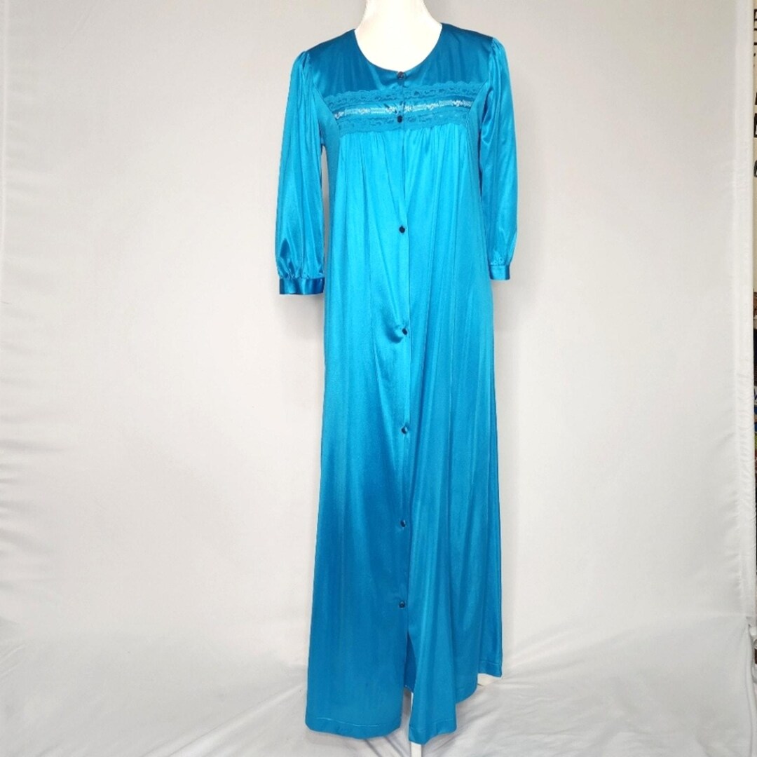 Vintage Satin Turquoise Satin Nightgown & Robe 2 Piece Set XS Small - Etsy