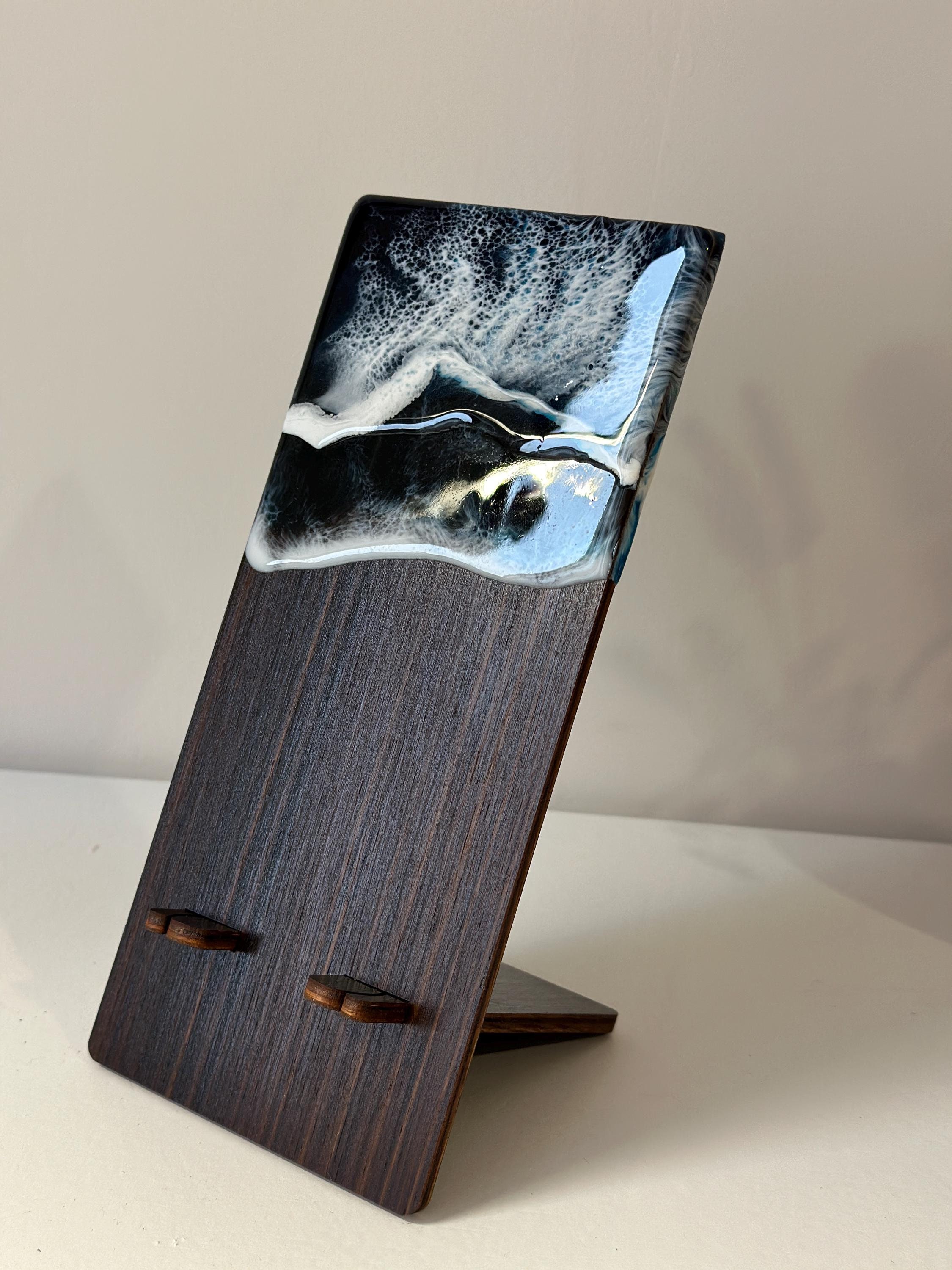 Wooden Phone Stand, Phone Holder With Resin Ocean Wave, Phone ...