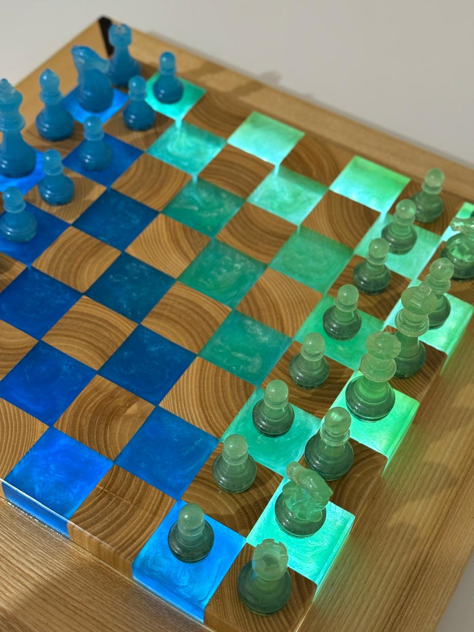 Handmade LED Resin Chess Set, Backlit Board, Wood Base - Etsy