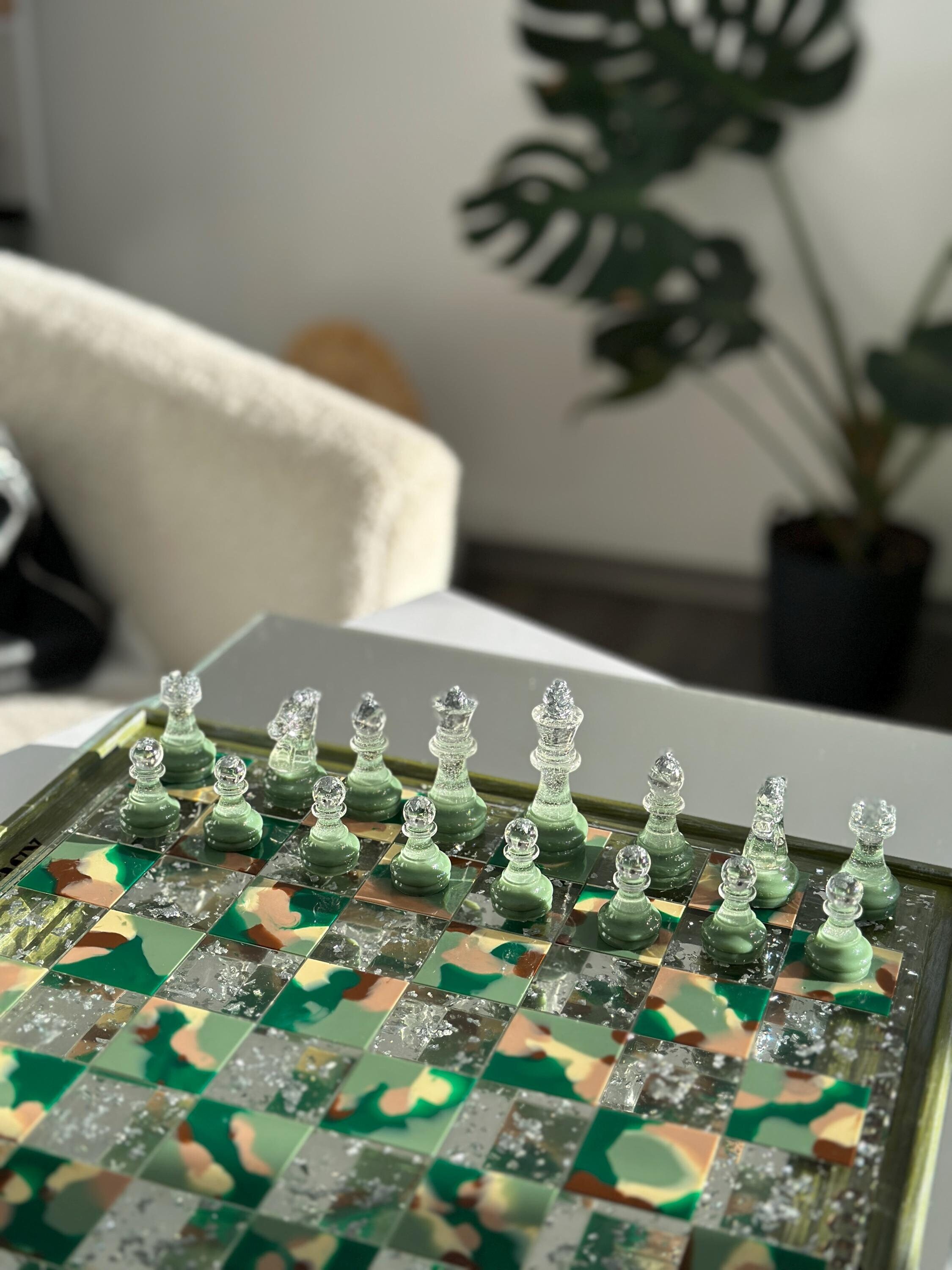Epoxy Chess Set, Multicam Epoxy Chess Pieces and Chess Board, Handmade ...