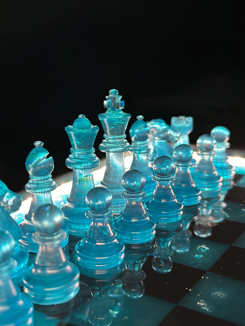Handmade Epoxy Resin Chess Set: LED Backlight, "aqua Glow" Design - Etsy
