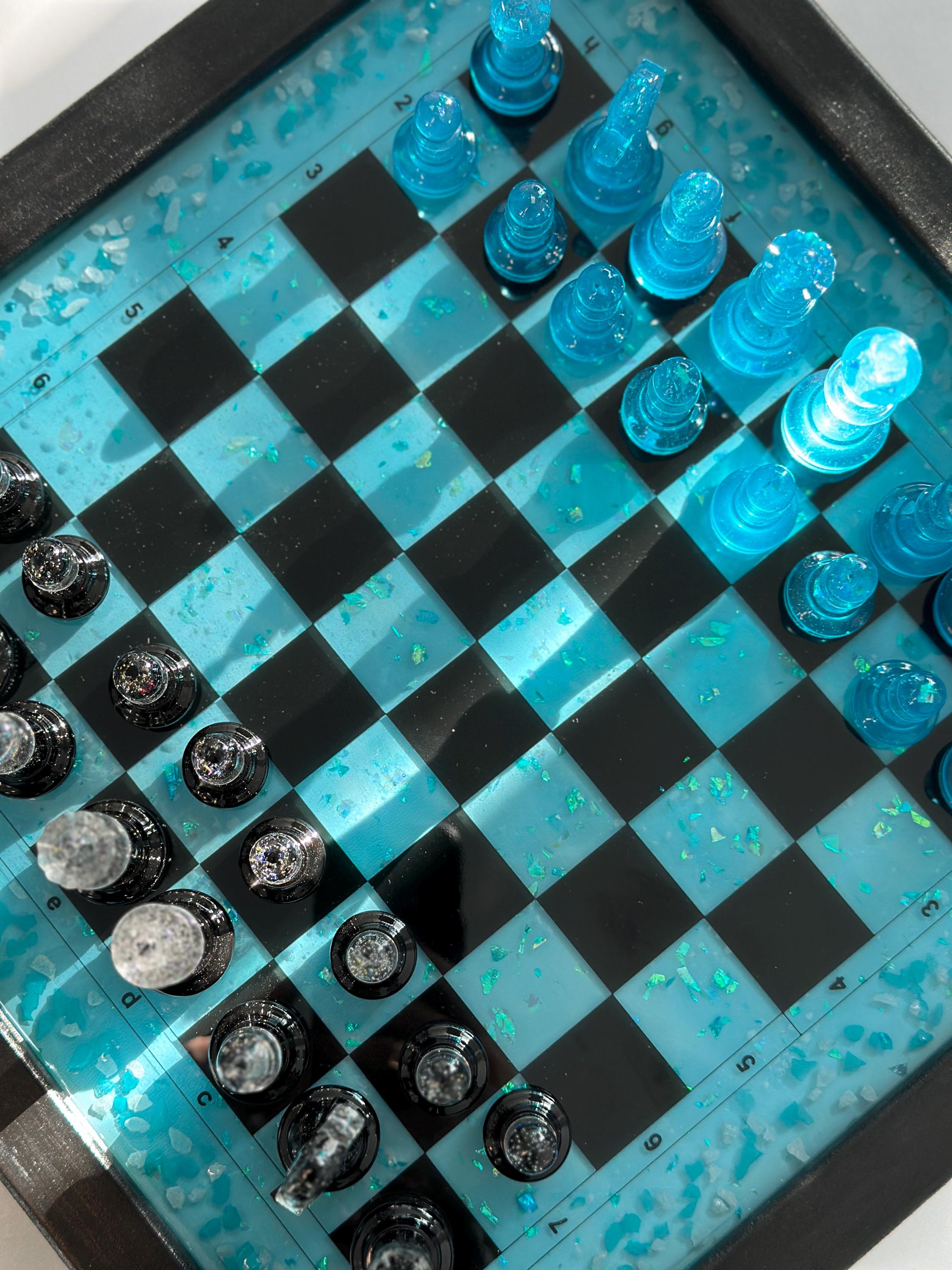 Epoxy Chess Set With LED Backlight, Handmade Chess Board With Backlight ...