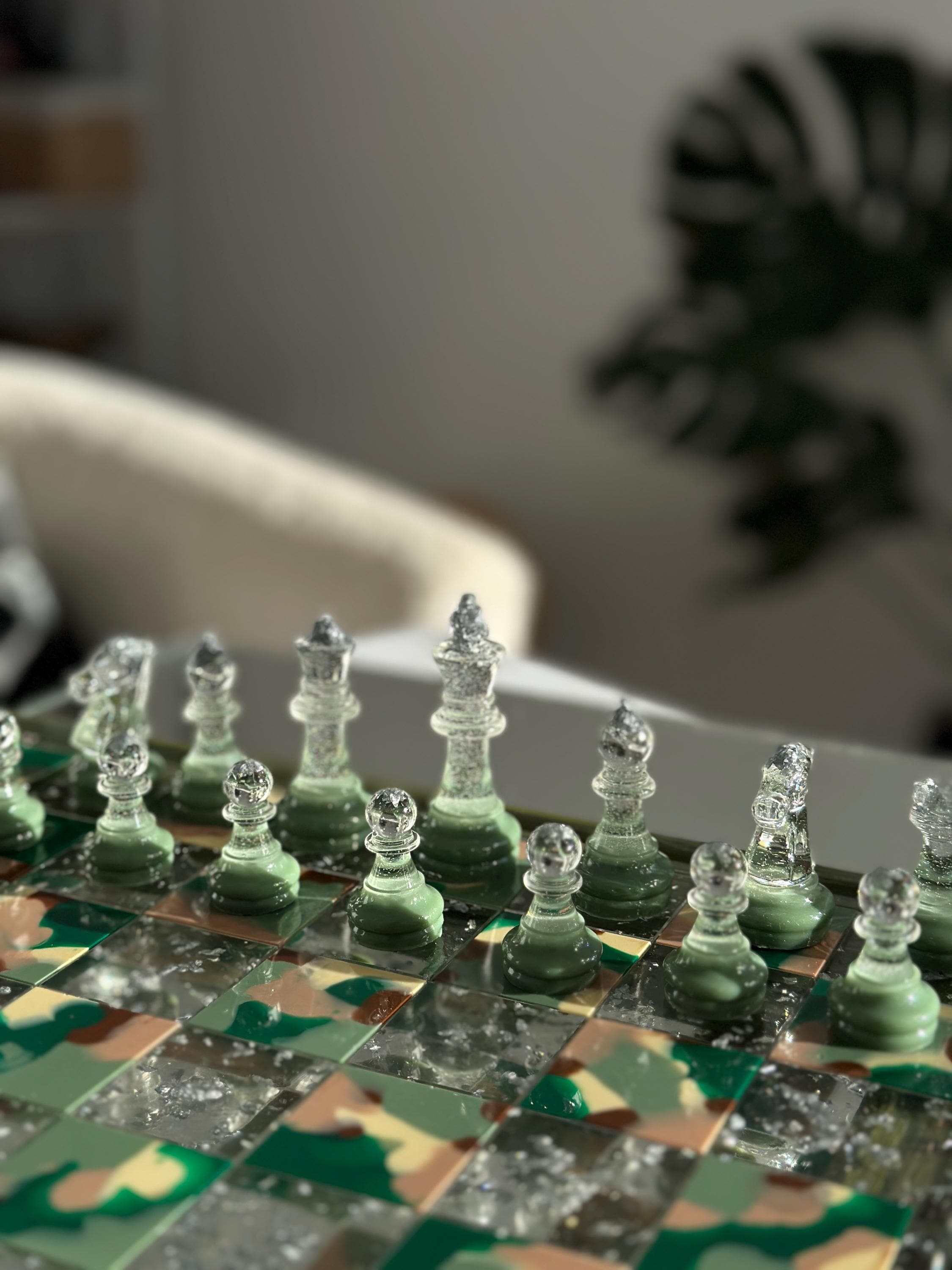 Epoxy Chess Set, Multicam Epoxy Chess Pieces and Chess Board, Handmade ...