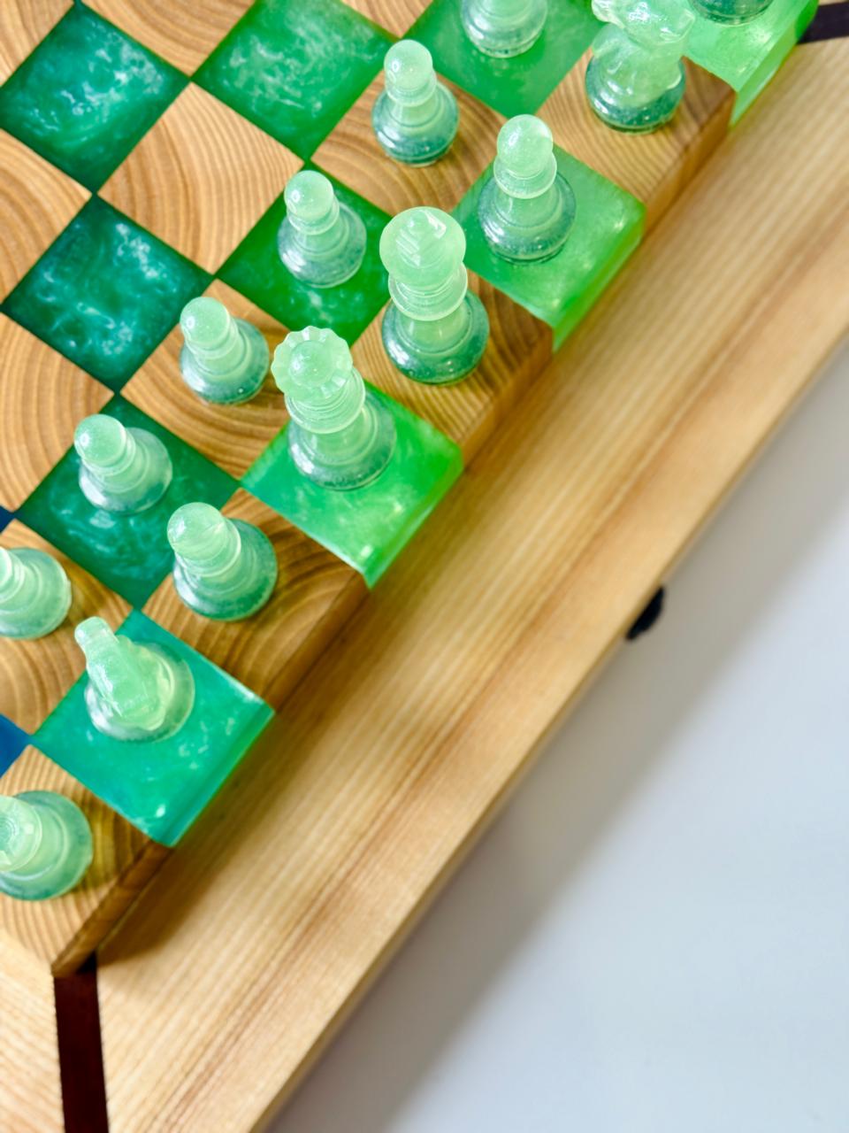 Handmade LED Resin Chess Set, Backlit Board, Wood Base - Etsy