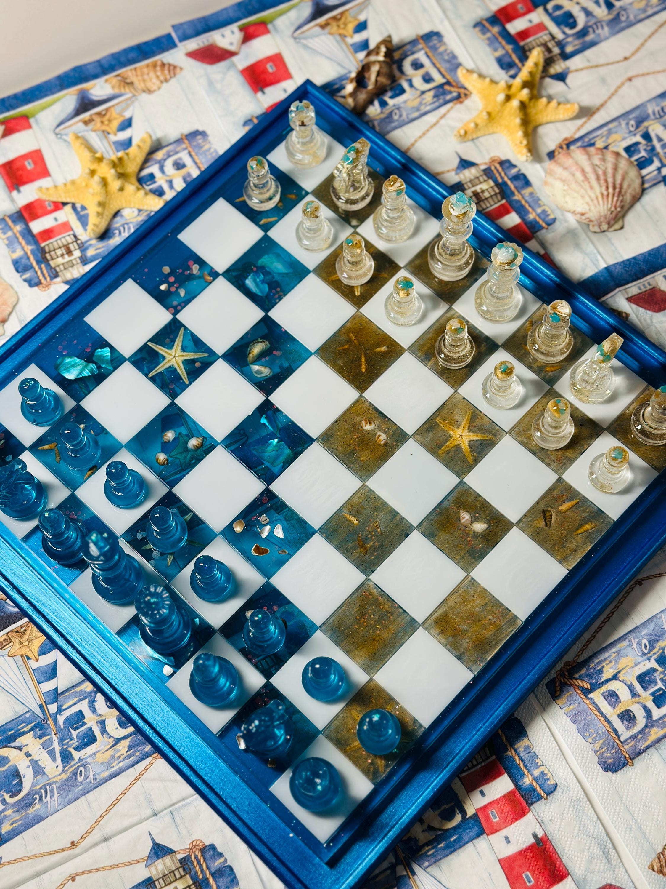 Epoxy Resin Chess Set in Ocean Style, Custom Chess Set, Resin Chess ...