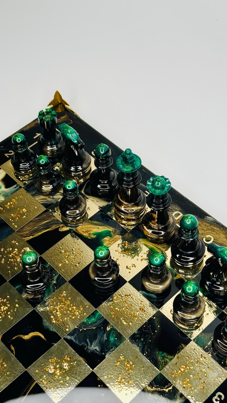 Marble Epoxy Resin Chess Set: Handmade Wood Board, Gift Box - Etsy