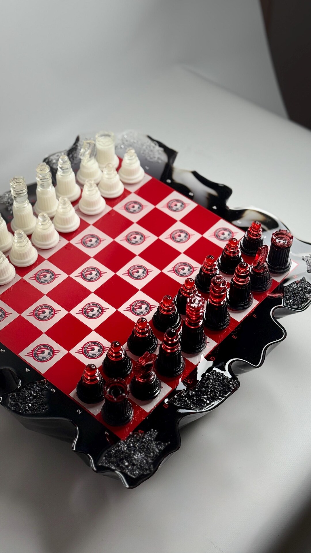 Custom Handmade Epoxy Resin Chess Set Black Iceberg With Your Logo and ...