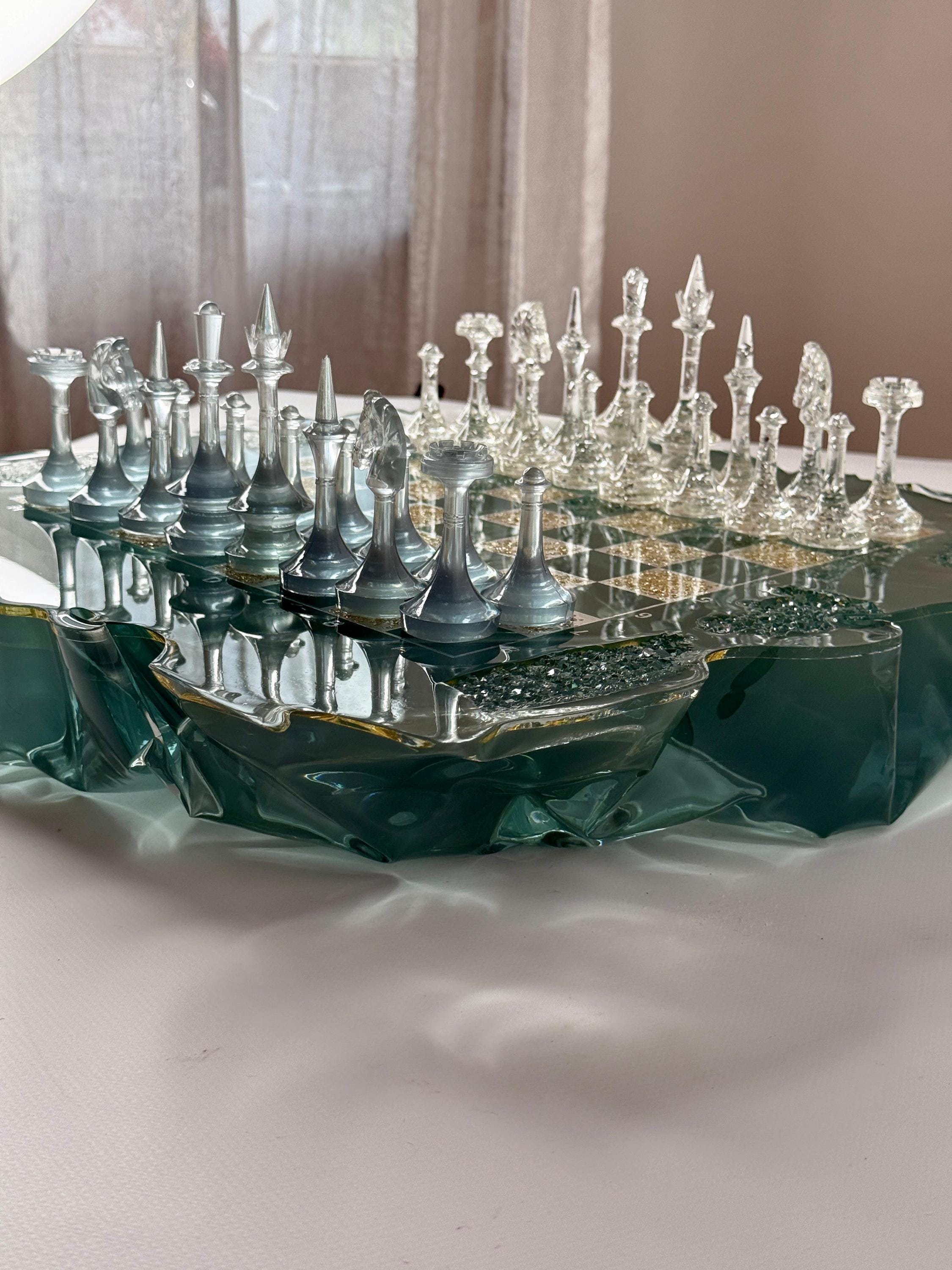 Handmade Resin Chess Set: Iceberg Design, Silver Accents - Etsy